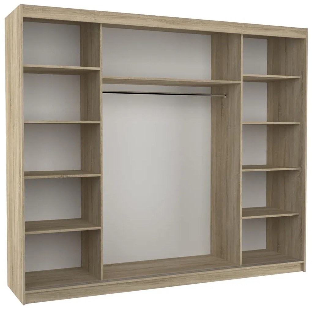 Šatní skříň s posuvnými dveřmi Chester - 250 cm Barva: Bílá/dub Sonoma