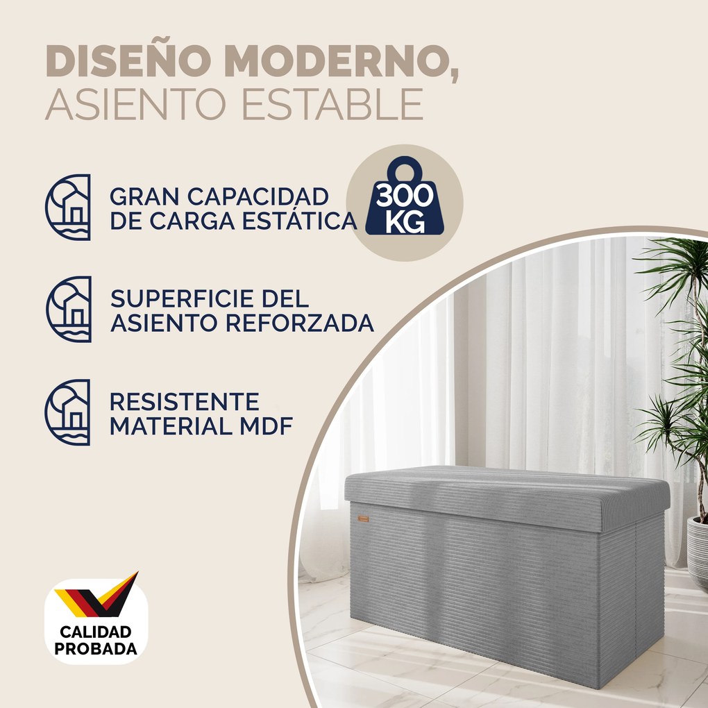 Lavice s úložným prostorem šedý manšestr 76x38x38cm MDF skládací