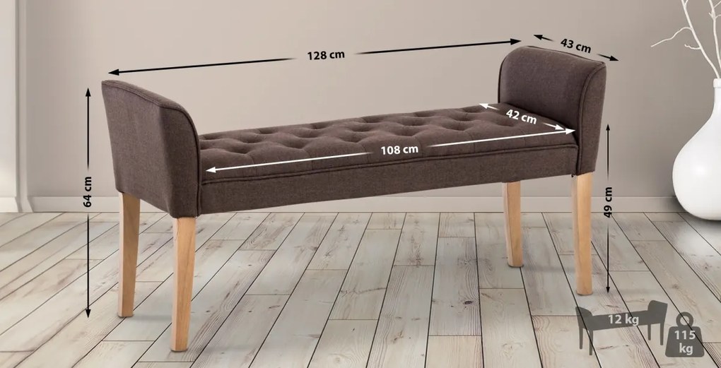 Lavice Cleopatra Chaiselongue látka, nohy antik světlé - Hnědá