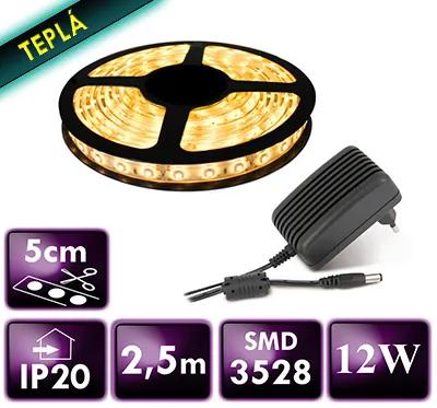 ECOLIGHT LED pásek - SMD 2835 - 2,5m - 60LED/m - 12W  - teplá bílá - IP20 - zdroj SADA