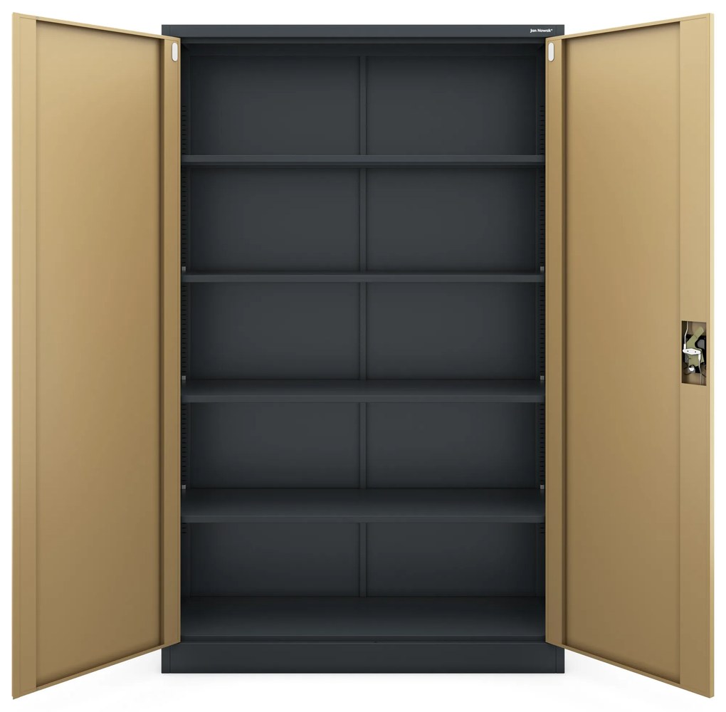 Kovová kancelářská skříň na dokumenty široká bílá antracit/ořech, 1150x1850x400 mm: JAN II Eco Design