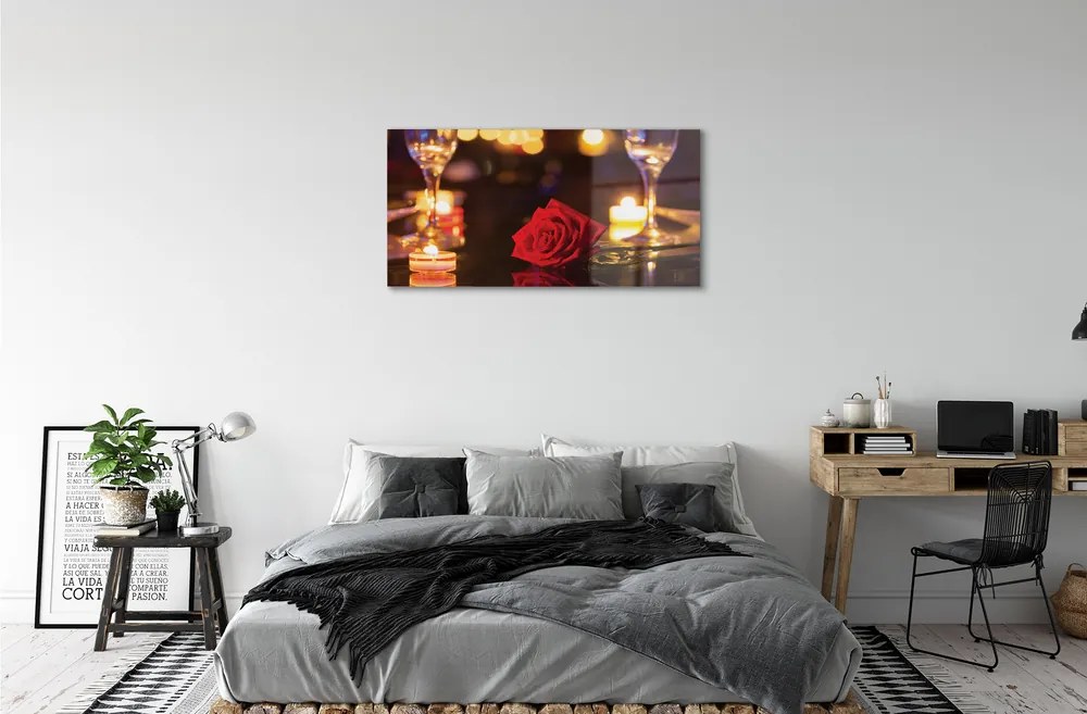 akrylový obraz Rose svíčka brýle 100x50 cm