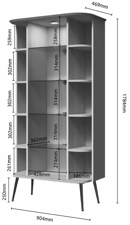 Vitrína GALET - V90-2S/GT - Bílá lak mat