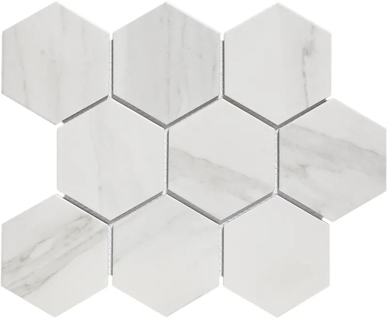 FIN Keramická mozaika bílá Mozaika HEX10 Carrara Bílá Mat 9,5x11 (26,5x29,6) cm - AMH95003