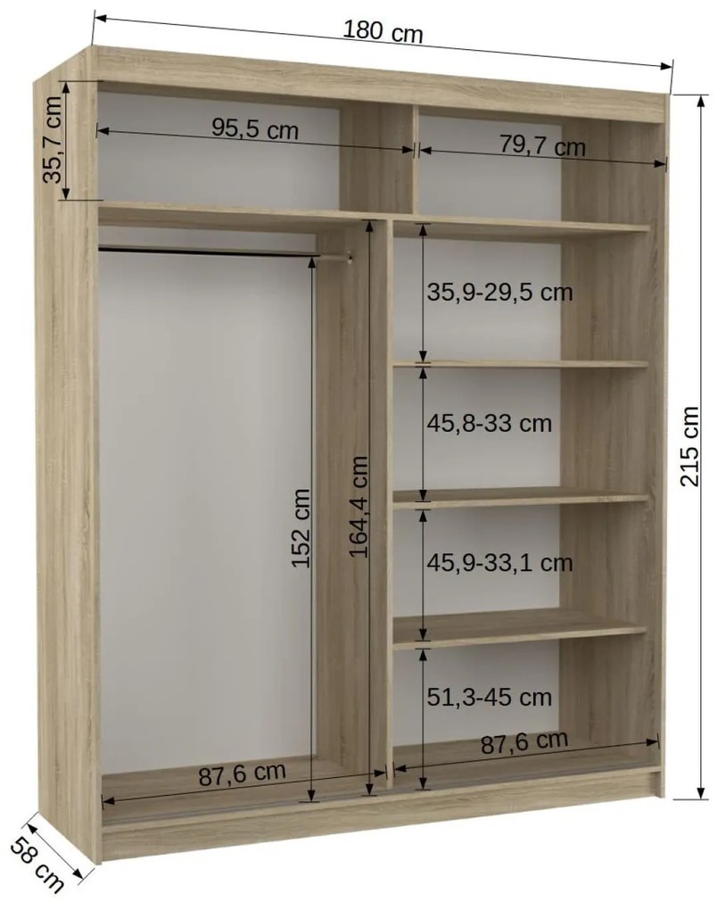 Šatní skříň s posuvnými dveřmi Dolores - 180 cm Barva: Černá