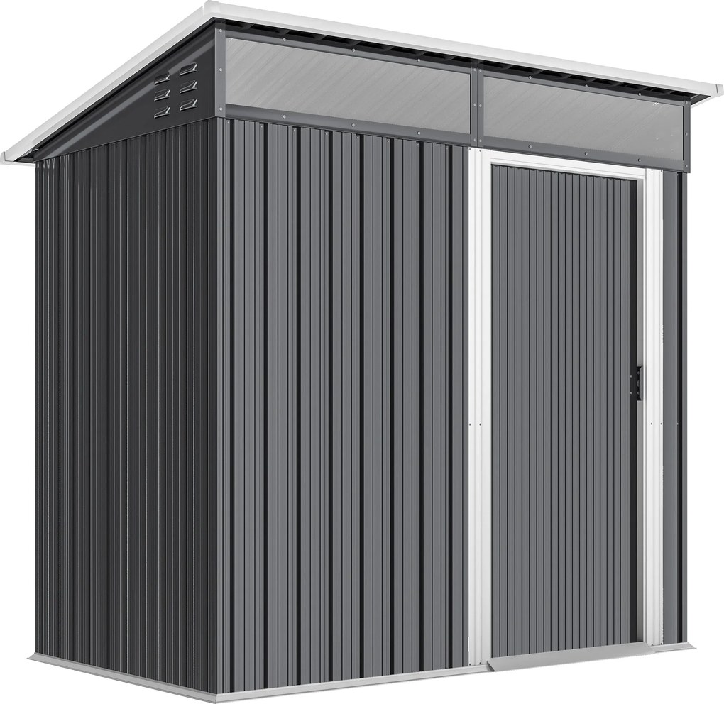 Outsunny Kovový Šopík 1,9m² 195x122x182cm Skladový Šop s Podlahou, Šikmou Střechou, Oknem, Posuvnými Dveřmi, Háčky, Rukavicemi, Odolný Proti Počasí p…