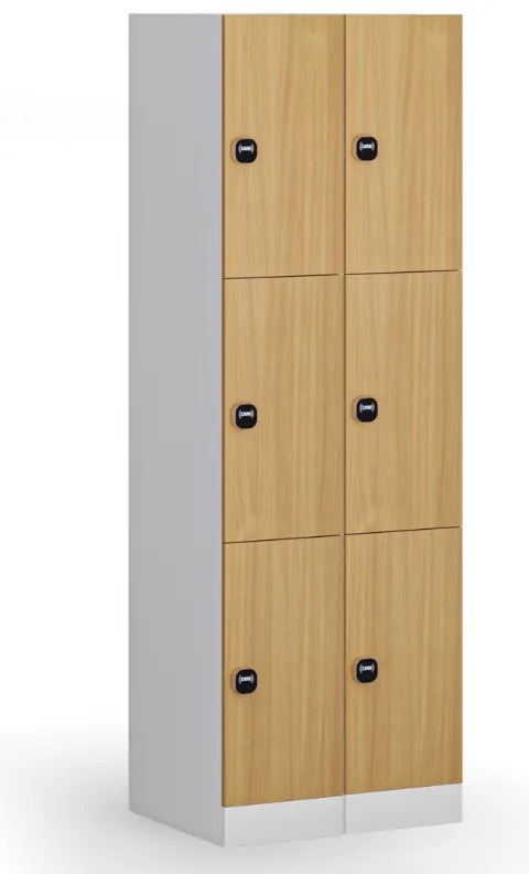 Šatní skříňka S1 s úložnými boxy, 3 boxy, 1850 x 300 x 500 mm, demont, RFID zámek, laminované dveře, buk