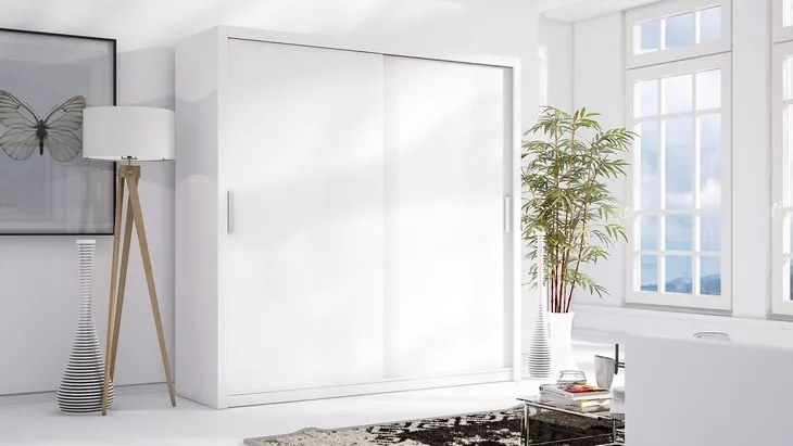 MEBLINE Luxusní šatní skříň s posuvnými dveřmi LONDON 200 bílý mat