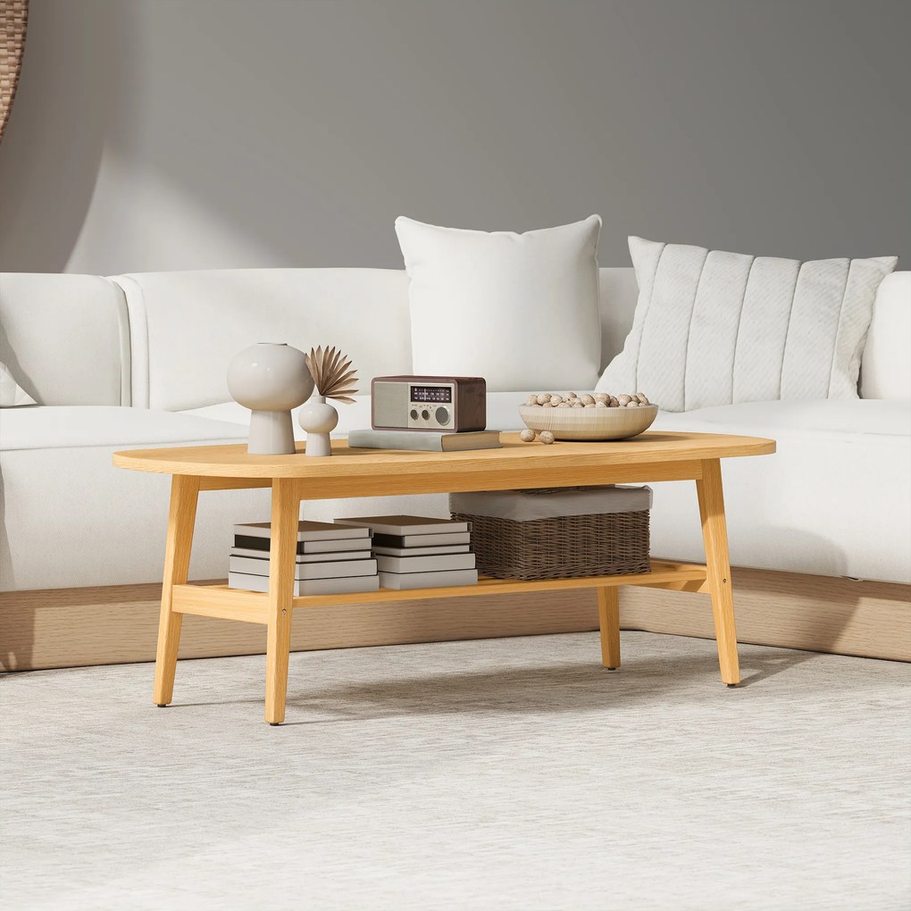 HOMCOM Konferenční stolek do obývacího pokoje s úložným prostorem, stolík do obývacího pokoje, ložnice, 120 x 60 x 42 cm, přírodní dřevo