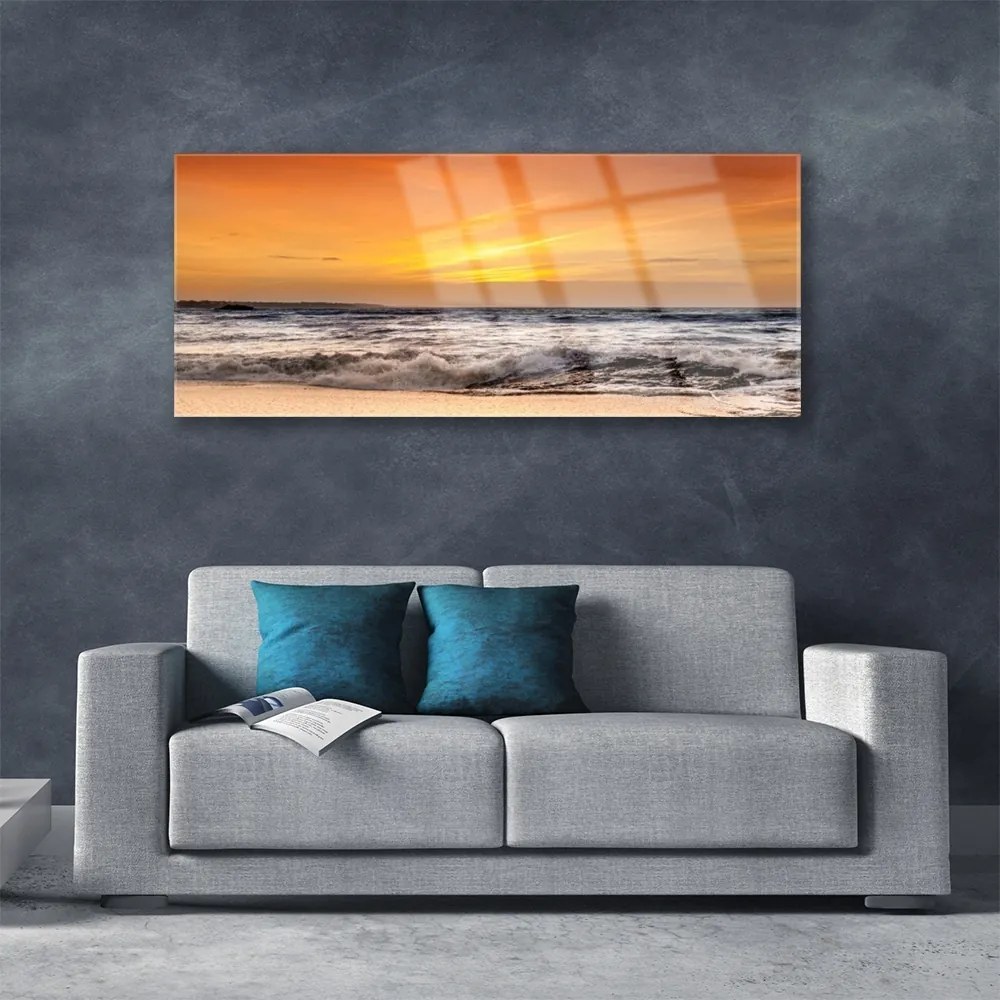akrylový obraz Moře Slunce Vlny Krajina 125x50 cm