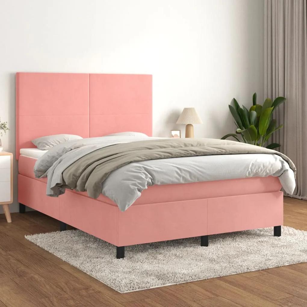 Box spring postel s matrací růžová 140x190 cm samet,  3142904