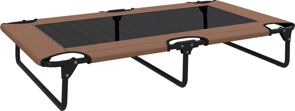 PawHut Zvedená Skládací Psí Postel, Venkovní Psí Lehátko s Mřížkovým Designem, Prodyšné, pro Velké Psy Káva Oxford 107 x 61 x 20 cm