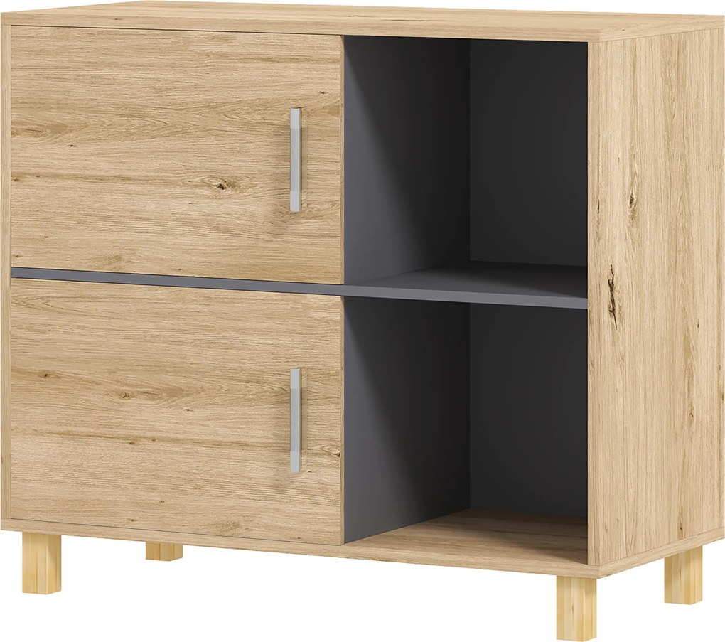 HOMCOM Koupelnová skříň, Úložná skříň s otevřenými oddíly a skříňkou, velikost koupelnové skříně 80D x 35Š x 70V cm, přírodní dřevo