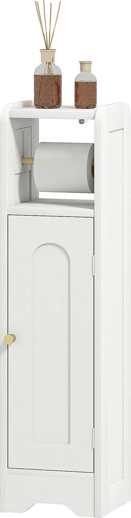 HOMCOM Úzká Koupelnová Skříňka Koupelnový Auxilární Nábytek 21x20x79 cm s Nastavitelnou Policí, Odnímatelným Držitelem Toaletního Papíru a Klenutými D