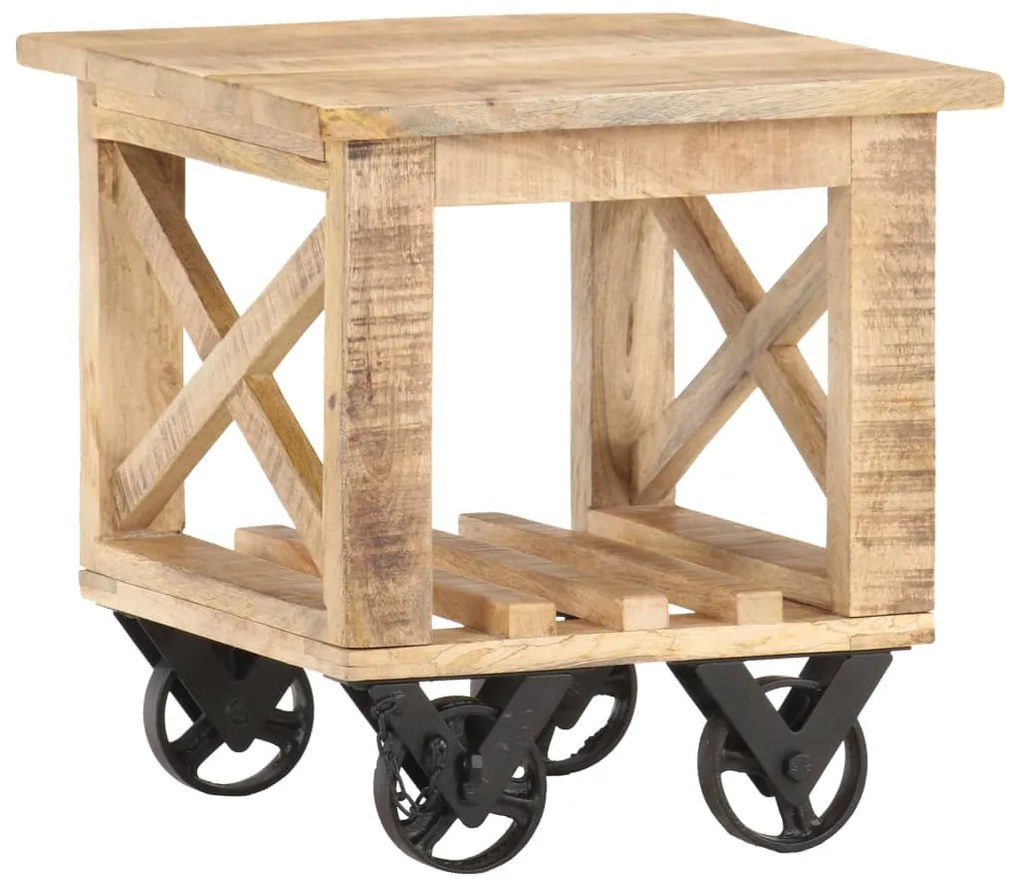 Odkládací stolek s kolečky 40 x 40 x 42 cm hrubý mangovník - Default Title