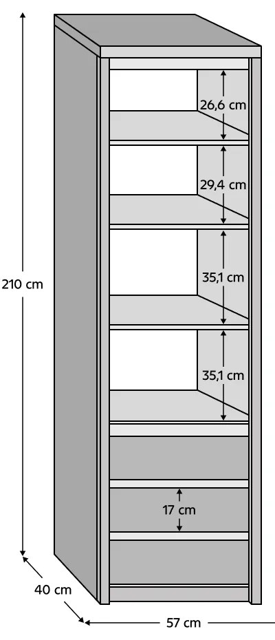 Kondela Regál se šuplíkem 1D3S, dub sonoma, NORTY TYP 5