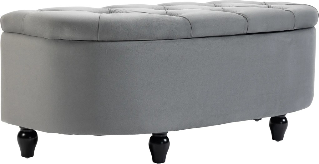 HOMCOM Lavice s úložným prostorem a otevřeným víkem, čalouněná lavice z materiálu Velvet-Touch, kaučukovník, tmavě šedá, 120x46x42cm do ložnice a pře…