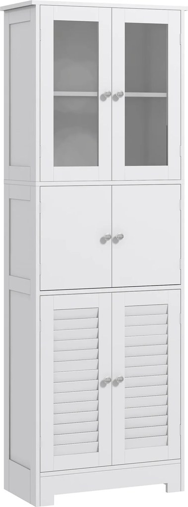HOMCOM Sloupcový pomocný nábytek do koupelny s 6 dveřmi, nastavitelnými policemi a protiskluzovým designem moderní koupelnová skříň 60x30x170,5 cm bíl