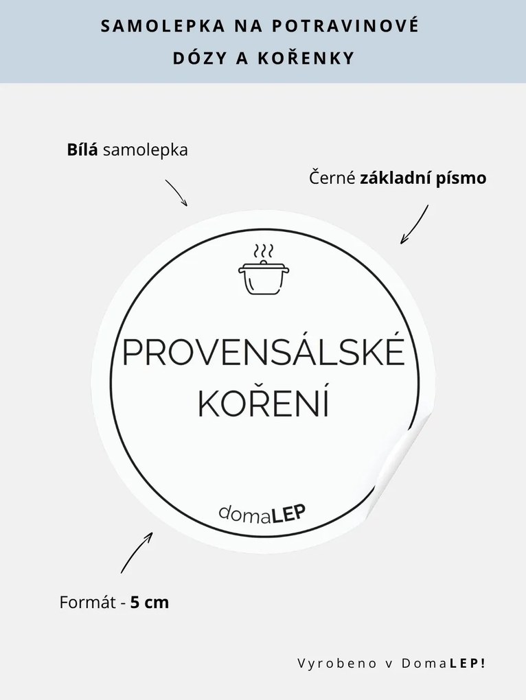 Samolepka na kořenky PROVENSÁLSKÉ KOŘENÍ bílá 5 cm základní písmo