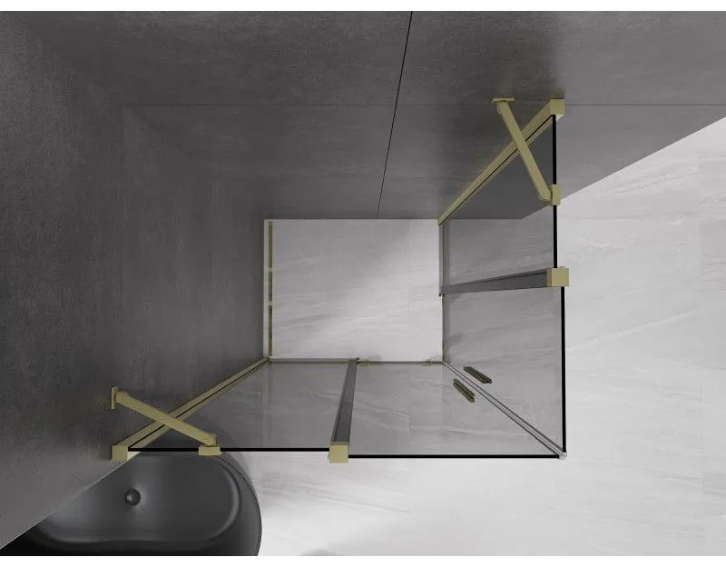 Mexen Velar Duo, sprchový kout s posuvnými dveřmi 90 x 80 cm, 8mm šedé sklo, zlatá matná, 871-090-080-42-55