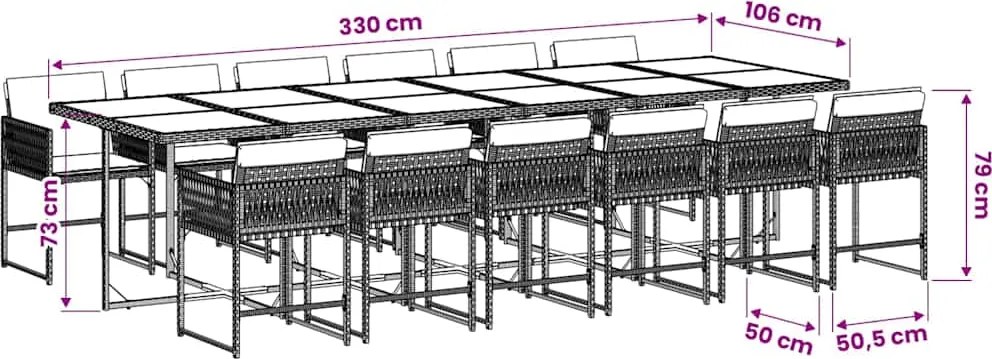 13dílný zahradní jídelní set s poduškami šedý polyratan 3211484
