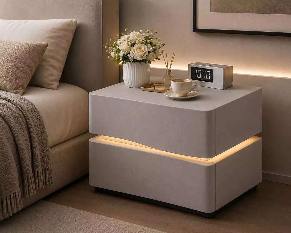 LuxuryForm DESIGN Noční stolek ALVA s LED osvětlením – světle šedý