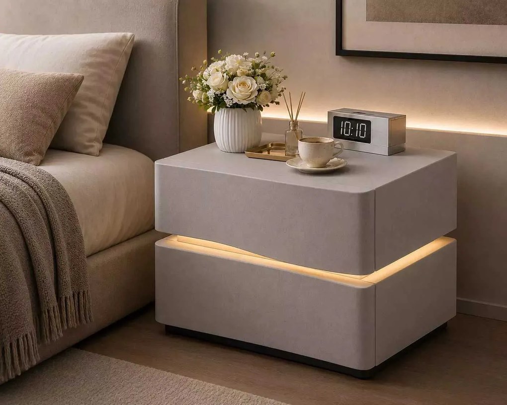 LuxuryForm DESIGN Noční stolek ALVA s LED osvětlením – světle šedý