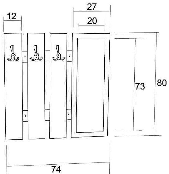 Věšákový panel D10 se zrcadlem, š.74 cm, český výrobek