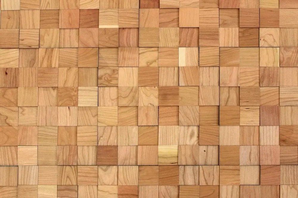 TŘEŠEŇ 50, jednotlivé kusy 50 x 50 mm (0,0025 m²) nebo samolepící panel 300 x 300 mm (0,09 m²) - dřevěná mozaika 3D 2 mm Broušený - olejovaný