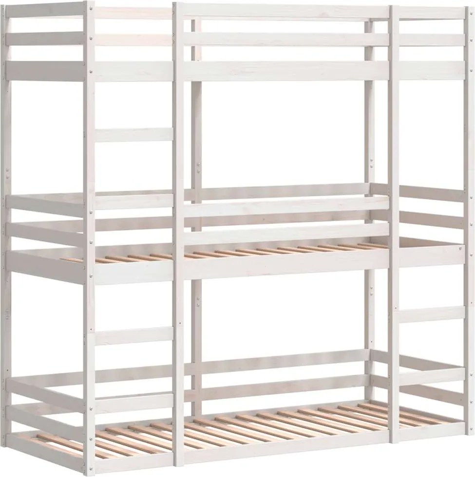 Třípatrová postel bílá 90 x 200 cm masivní borové dřevo 3284255