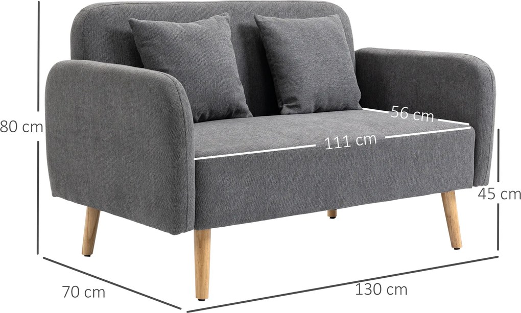 HOMCOM Dvoumístná rozkládací pohovka s polštáři, nastavitelné podnožky, sametový polyester, kaučukové dřevo, pěna, 2místná, potah látka| Aosom