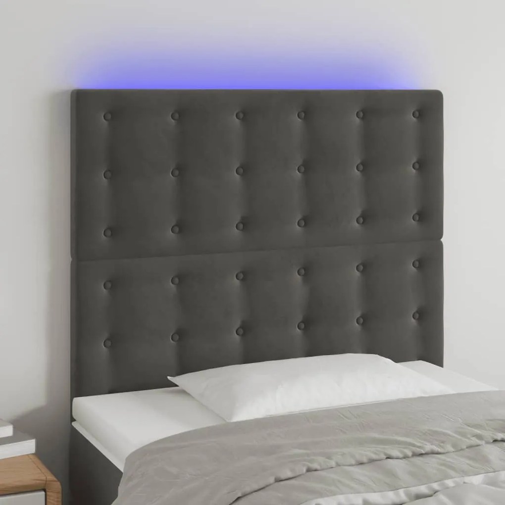 Čelo postele s LED tmavě šedé 100x5x118/128 cm samet
