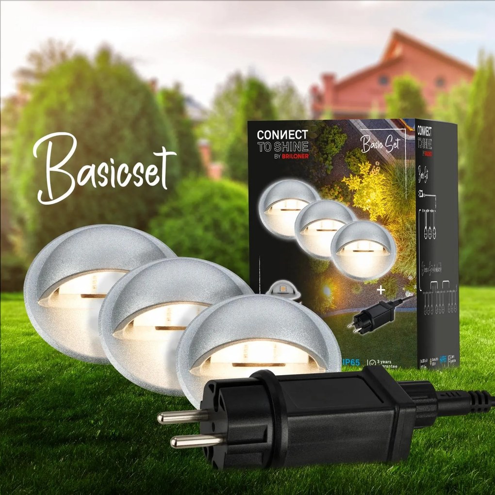 BRI 3922034 CONNECT TO SHINE startovací sada Teak 3ks LED zapuštěných svítidel do země, IP65 - BRILONER