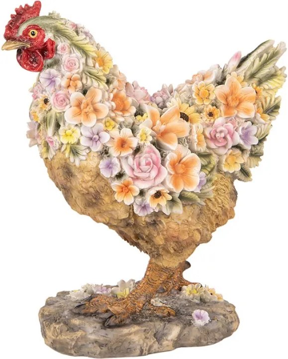 Jarní dekorace kohout pokrytý květinami – 27x16x31 cm