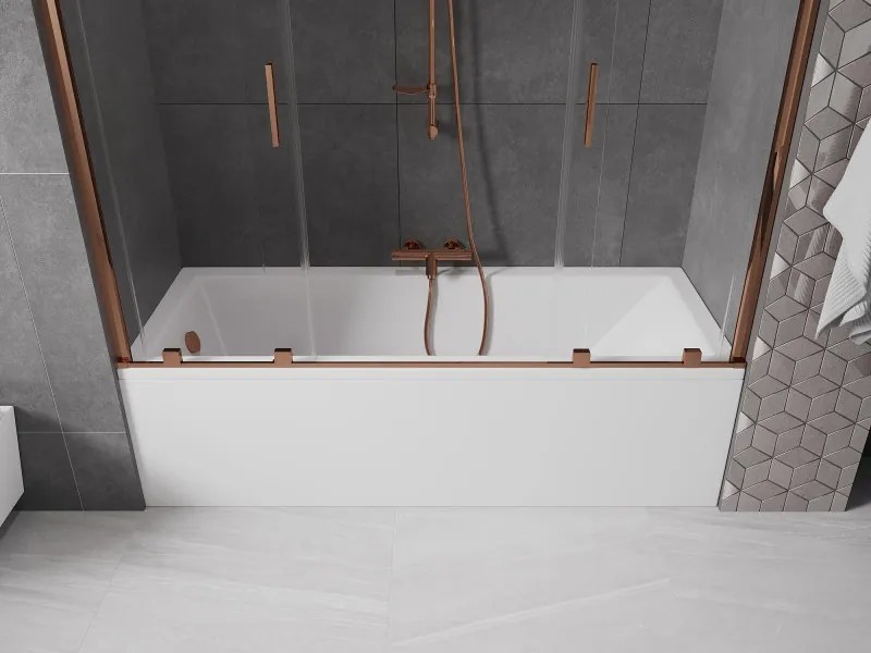 Mexen Velar Duo, 2-křídlová posuvná vanová zástěna 200 x 150 cm, 8mm čiré sklo, růžové zlato profil, 896-200-000-02-60