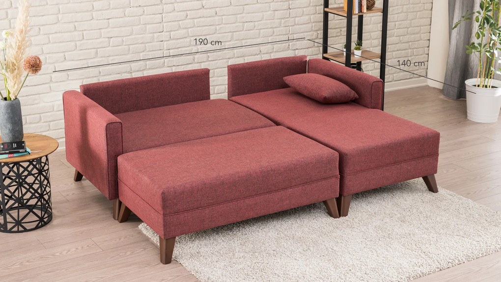 Hanah Home Dvoumístná pohovka BELLA vínová pravá 205 cm s taburetem 825BLC1519