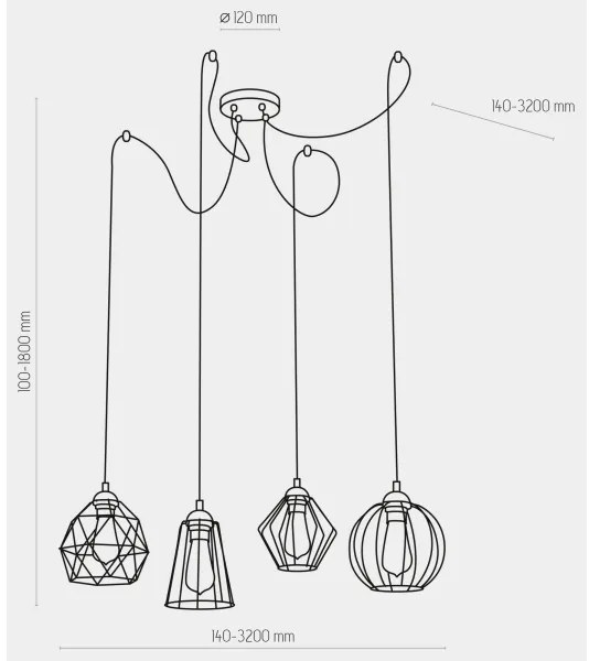 Lustr na lanku GALAXY 4xE27/60W/230V pavouk