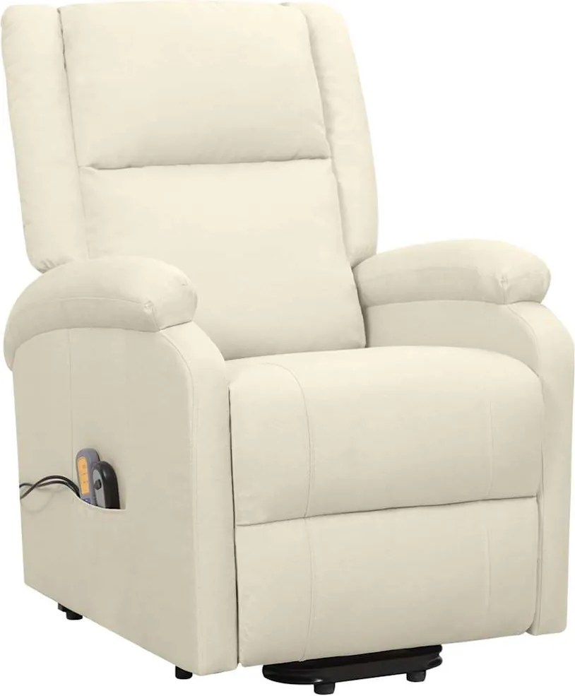 Zvedací masážní křeslo krémové textil 329718