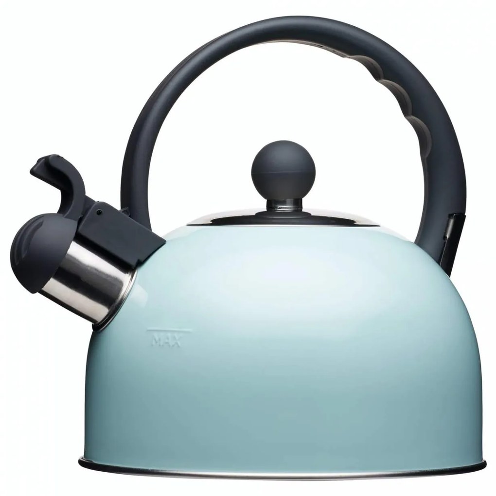 Kitchen Craft Nerezová konvice Whistling Kettle Vintage Blue 1,4 l, modrá barva, kov