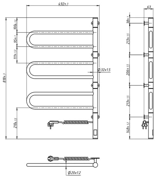 Elektrický otočný sušák na ručníky s term. FOUETTE 185W/230V 81,8 cm IP44 černá