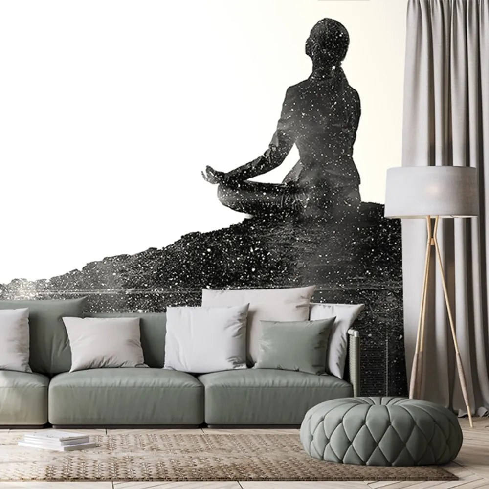 Samolepící tapeta meditace ženy v černobílém provedení - 450x300 cm