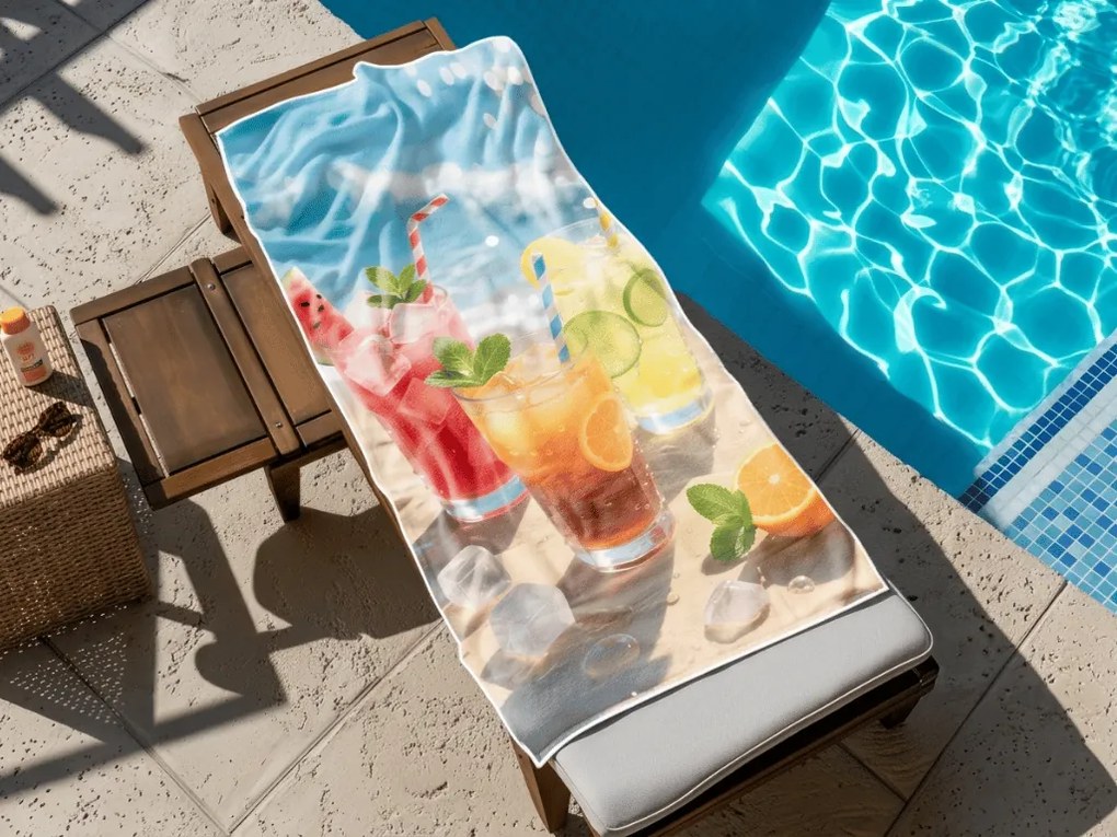 Rychleschnoucí XL plážová osuška COLD DRINKS barevná 100 x 180 cm, 100% mikrovlákno
