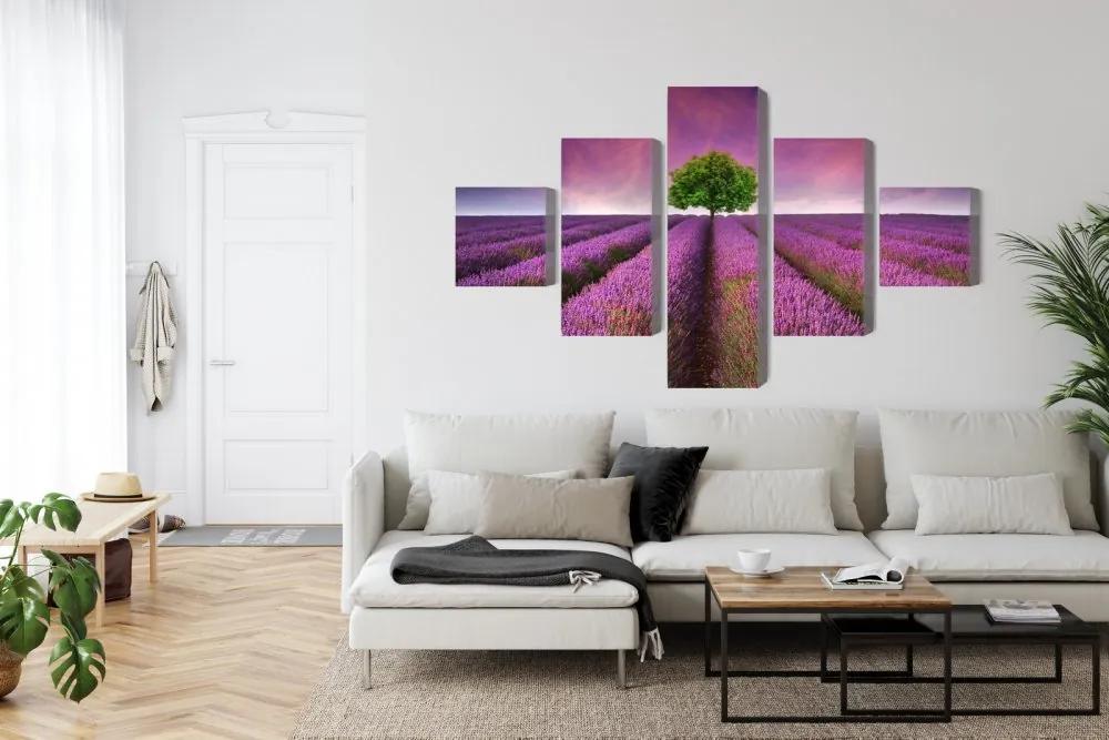 Vícedílný obraz Strom Uprostřed 3D Levandulového Pole Nedostatek Nedostatek Plátno Canvas 150x90