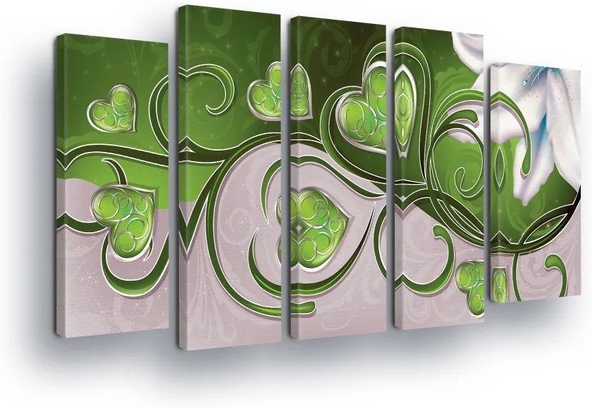 GLIX Obraz na plátně - Zelené Květy ve Tvaru Srdce 2 x 30x80 / 3 x 30x100 cm