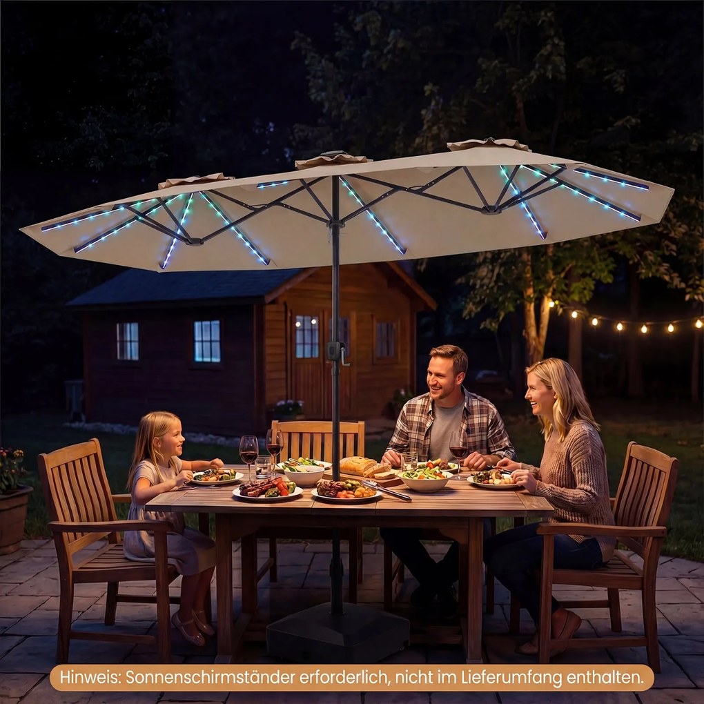 Costway Dvojitý slunečník s LED osvětlením Obdélníkový – 400 × 210 cm, hnědý