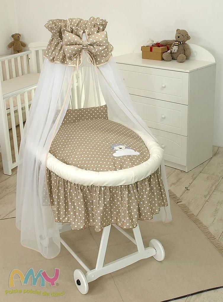 Svět pokojů Proutěný košík pro miminko s kompletním vybavením bílý - Ježek  béžový | BIANO