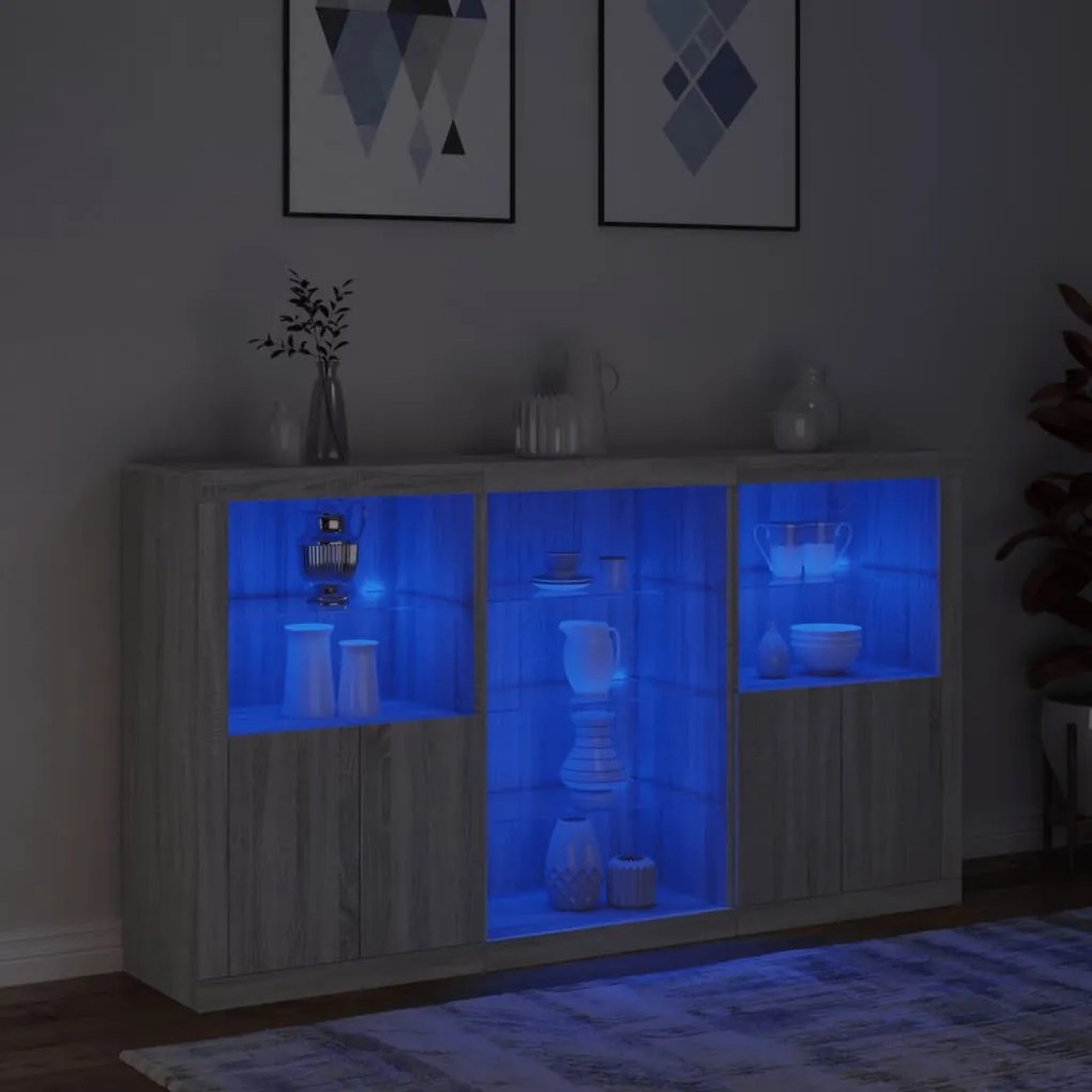Příborník s LED osvětlením šedý sonoma 181,5 x 37 x 100 cm 3209182