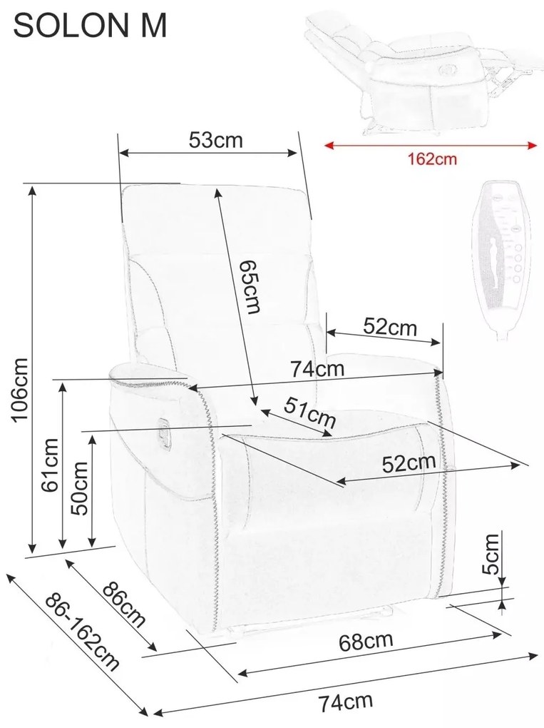 Elektrické polohovací křeslo Solon Velvet s masáží skořicové