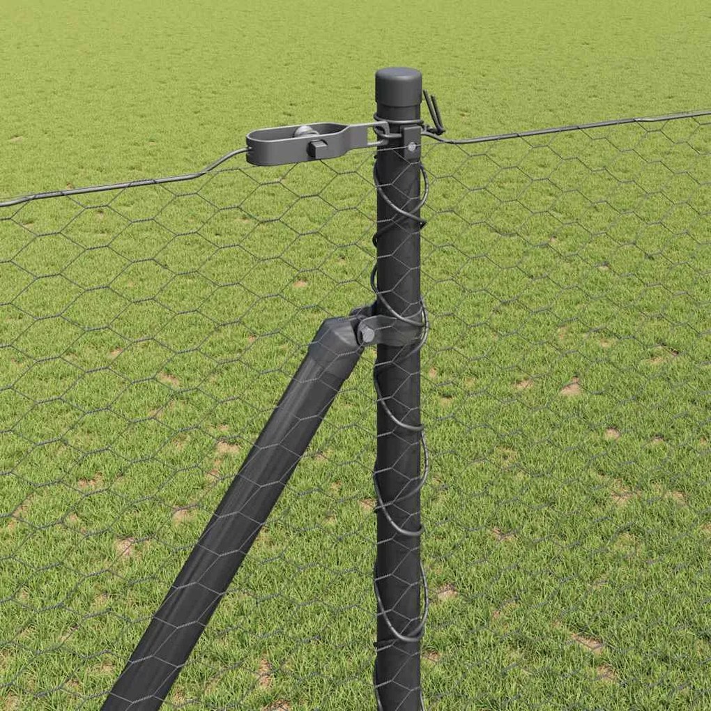 Hexagonální plot s podpěrou 10 x 1,5 m Ocel potažená PVC Šedá 3353212