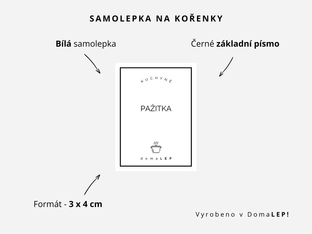 PAŽITKA - Samolepka na kořenky 3 x 4 cm - DomaLEP varianta: BÍLÁ - základní písmo